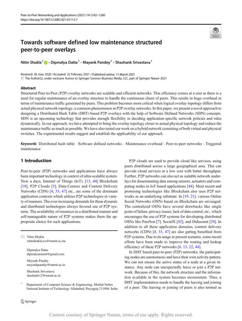 towards software defined low maintenance structured peer to peer overlays request pdf