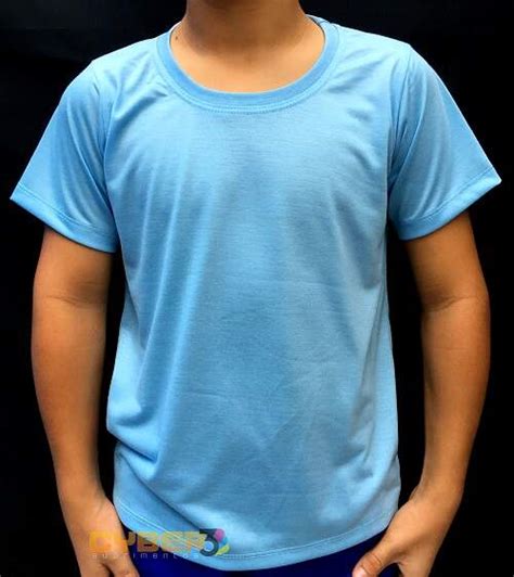 Camiseta Infantil Azul Claro Manga Curta 100 Poliéster para Sublimação