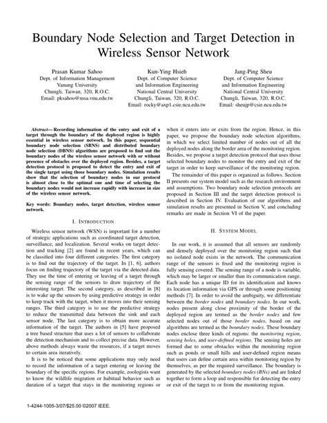 pdf boundary node selection and target detection in wireless sensor network