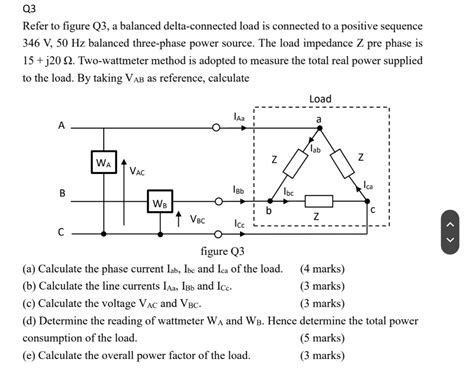 Solved Refer To Figure Q3 A Balanced Delta Connected Load Chegg