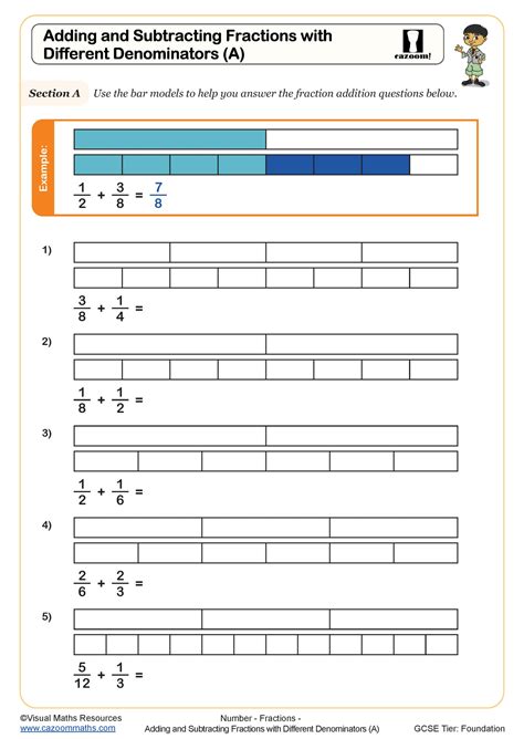 adding and subtracting fractions with different denominators a worksheet fun and engaging