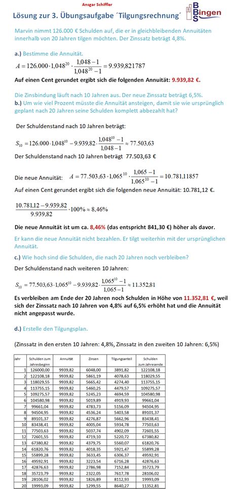 Tilgungsrechnung Loesung Aufgabe 3