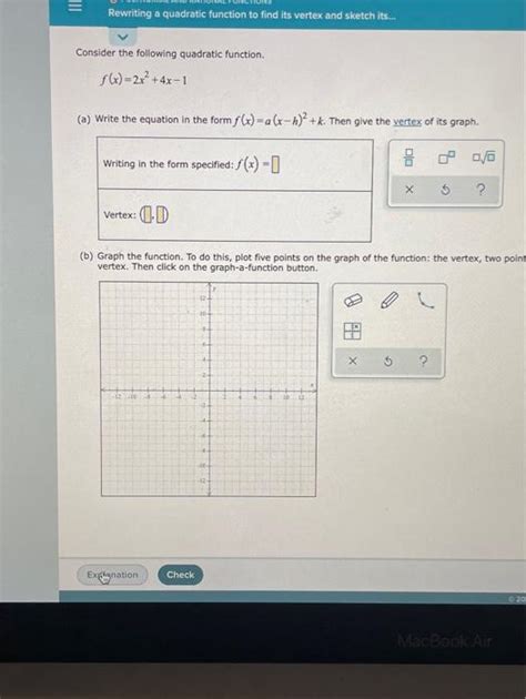 solved rewriting a quadratic function to find its vertex and