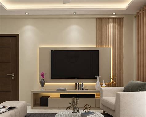 Compact TV Cabinet With A Metallic Beige Finish Livspace