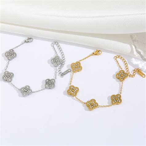 High End Lucky Five Flower Dupla Face Diamante Incrustado Trevo De