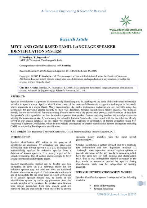 pdf mfcc and gmm based tamil language speaker identification system