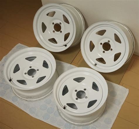S 送料無料 深リム 引っ張り ホワイト ESB TC01 14 4H100 7J 35 ほぼ新品 ブリヂストン 175 65R14 フィット