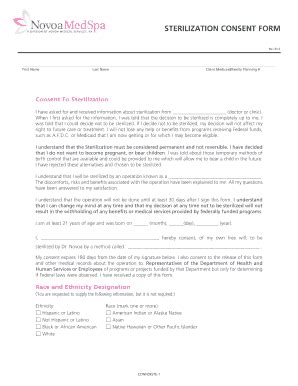 Fillable Online Sterilization Consent Form Novoa Medical Services Fax