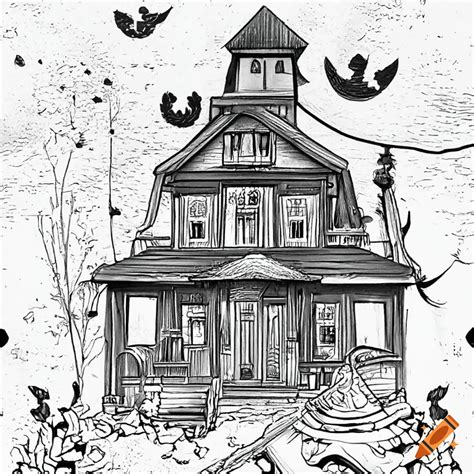 Spooky Haunted House Coloring Page On Craiyon