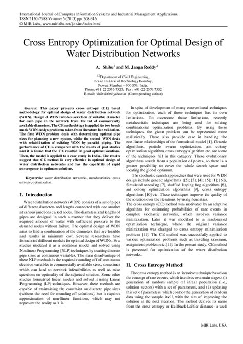 pdf reliability based optimal design for water distribution networks of el mostakbal city