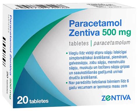 PARACETAMOL ZENTIVA 500 mg tabletes 20 gab Piegāde visā Latvijā