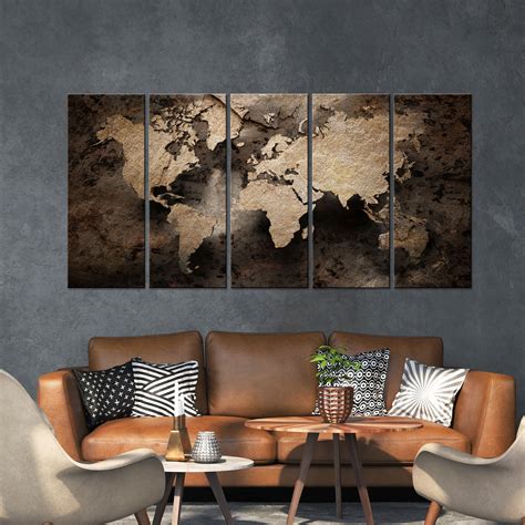 Weltkarte Vlies LEINWAND Bild Stein Abstrakt Wandbilder WOHNZIMMER XXL