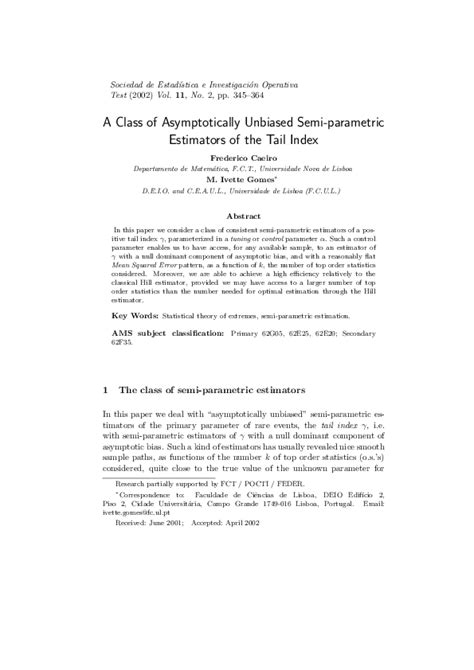 pdf a class of asymptotically unbiased semi parametric estimators of the tail index