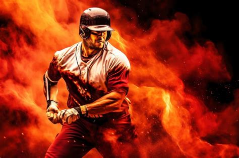 Premium AI Image A Man Holding A Baseball Bat In Front Of A Fire