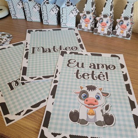 Kit Mesversário Vaquinha Eu Amo Tetê Menino Elo7