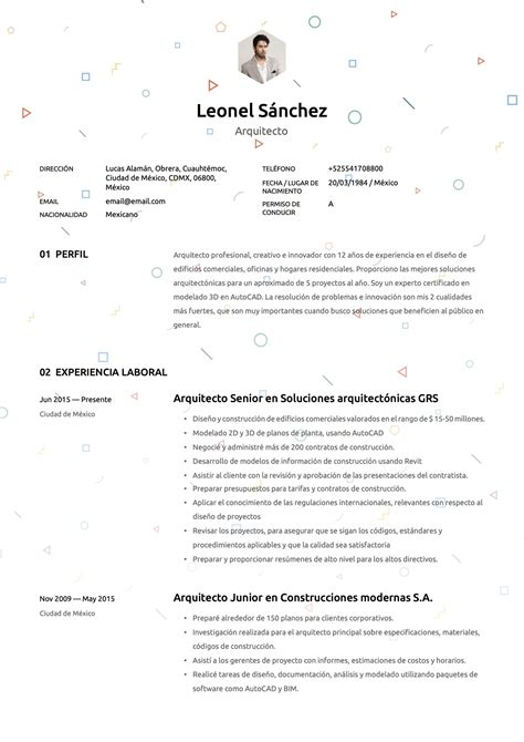 Currículum para arquitecto 18 plantillas Crea tu CV GRATIS