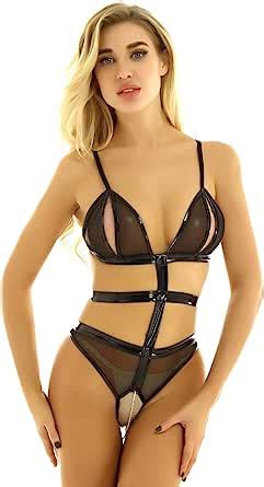 Freebily Damen Erotik Dessous Wetlook Busenfrei Ouvert Reizwäsche