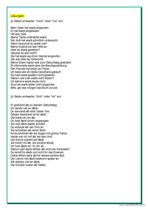 Reflexive Verben und Personalpronome Deutsch DAF Arbeitsblätter pdf doc