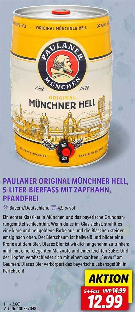 Paulaner Original Münchner Hell 5 liter bierfass Mit Zapfhahn