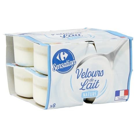 Yaourt Velours De Lait Nature CARREFOUR SENSATION Les 8 Pots De 125g