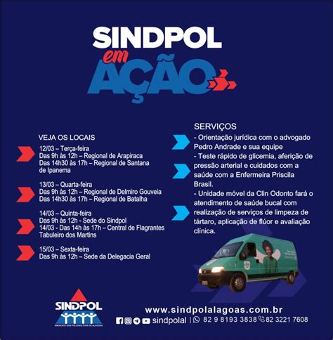 Sindpol Alagoas Sindpol em Ação realizará ações de cuidados à saúde e