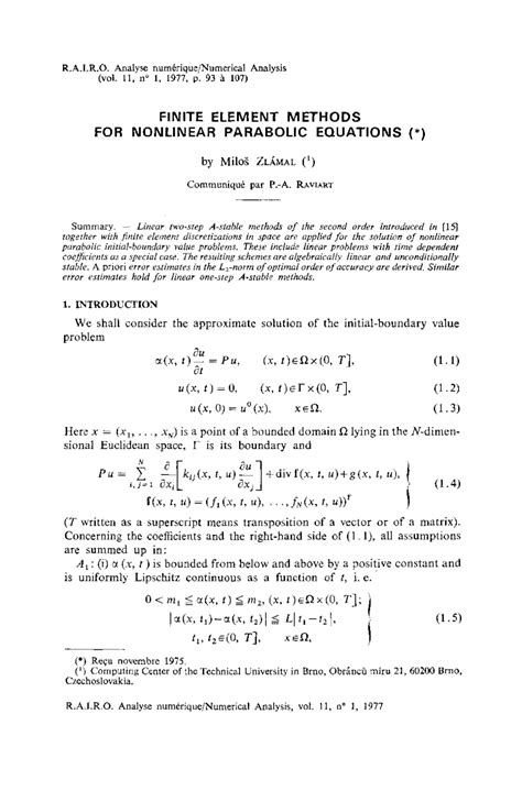 finite element methods for nonlinear parabolic equations esaim mathematical modelling and