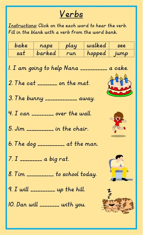 Verbs In Sentences Worksheet Verb Worksheets Verb Activities For