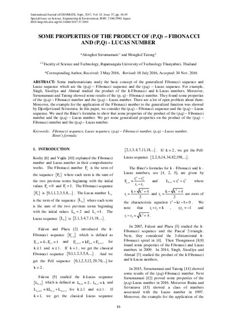 pdf some properties of the product of p q fibonacci and p q lucas number alongkot