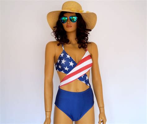 American Flag One Piece Swimsuit Usa Flag Wrap Around High Etsy One