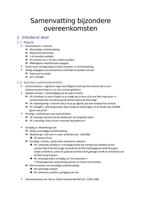 Samenvatting Bijzondere Overeenkomsten 1 Samenvatting Bijzondere