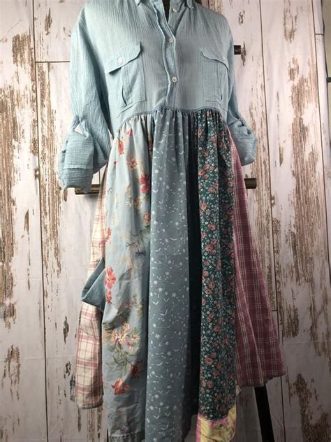 Woman S UP CYCLED Shirt Dress Tunic Patchwork Repurposed Comfortable