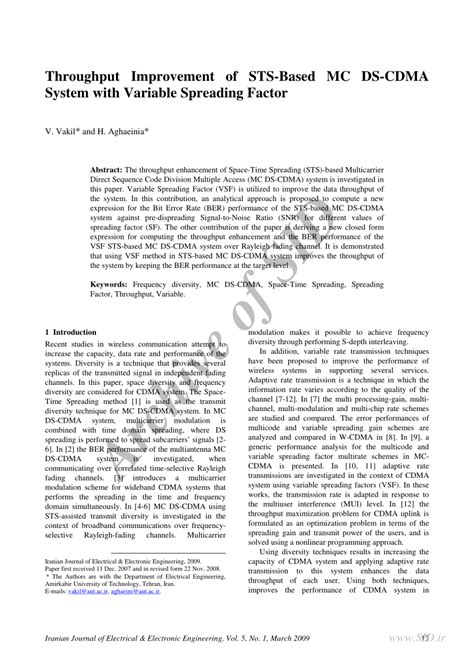 pdf throughput improvement of sts based mc ds cdma system with variable spreading factor
