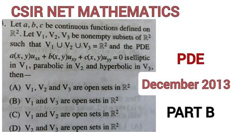 december 2013 ll csir net mathematics ii partial differential equation part b youtube