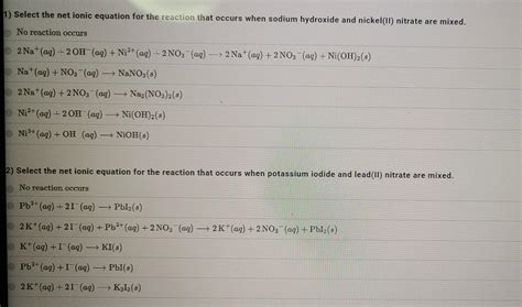 Solved Select The Net Ionic Equation For The Reaction Chegg