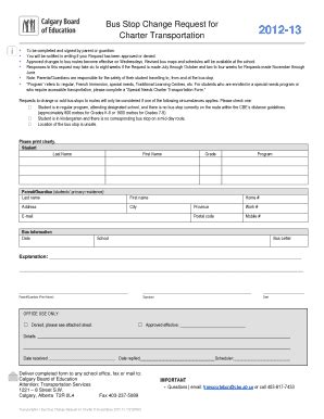 Fillable Online Bus Stop Change Request For Charter Transportation Fax