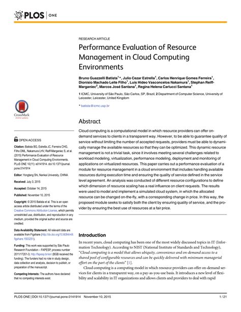 pdf performance evaluation of resource management in cloud computing environments