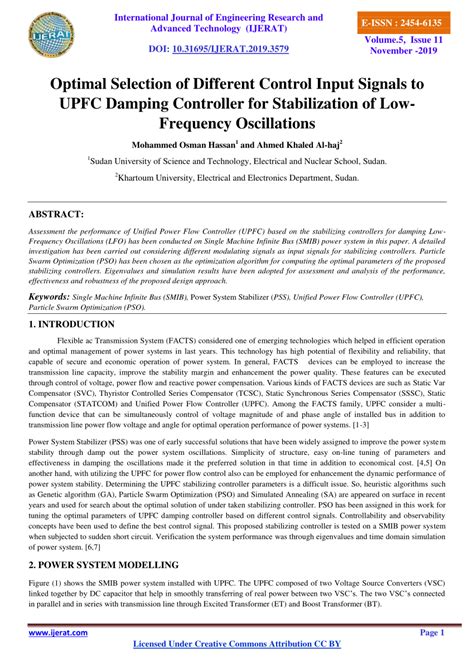 pdf optimal selection of different control input signals to upfc damping controller for