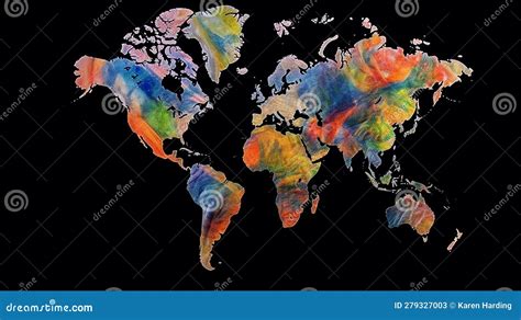 Colorido Mapa Del Mundo Sobre Fondo Negro Stock de ilustración