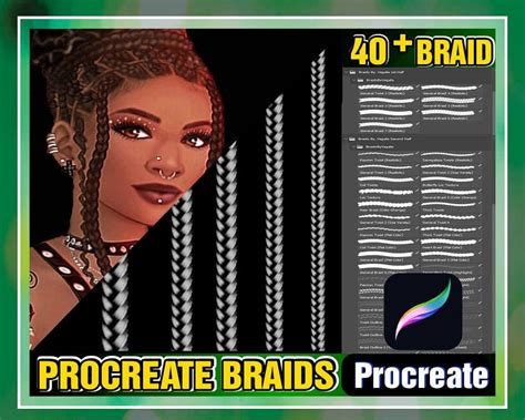 40 Procreate Braids Twists Locs Brush Realistic Braid Brush Hair