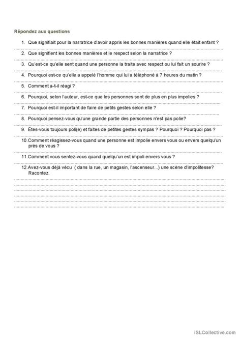 La politesse une vertue qui se perd Français FLE fiches pedagogiques