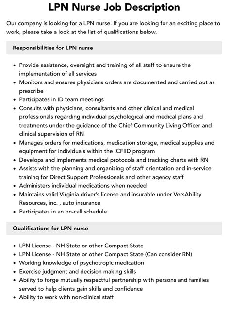 LPN Nurse Job Description Velvet Jobs