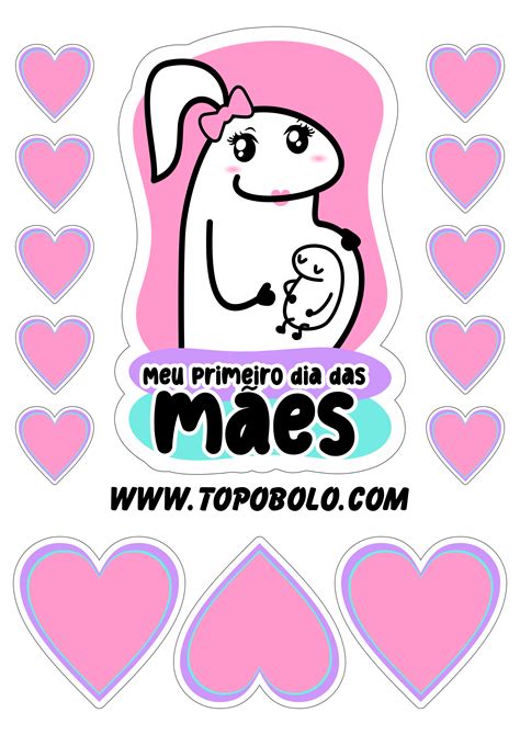 Topo de bolo meu primeiro dia das mães para imprimir corações flork
