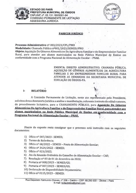 PARECER JURIDICO Prefeitura Municipal de Óbidos Gestão 2021 2024
