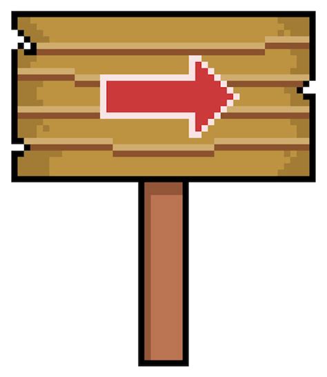 Letrero De Madera Pixel Art Con Flecha Indicativa Elemento De Juego De