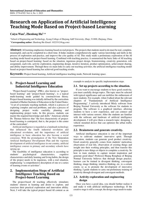 pdf research on application of artificial intelligence teaching mode based on project based