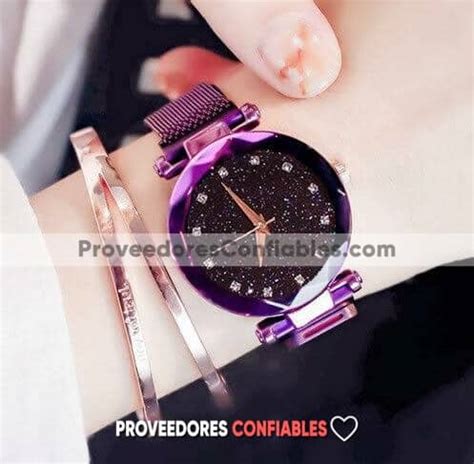 Reloj Morado Extensible Metal Mesh Iman Destellos R2742