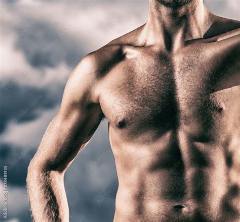 Sexy Abs Man Topless Showing Off Toned Body With Cut Six Pack Stomach