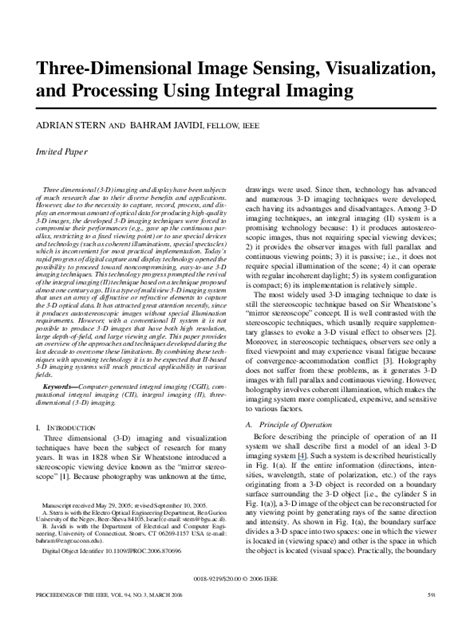 pdf three dimensional image sensing visualization and processing using integral imaging