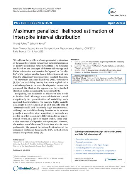 pdf maximum penalized likelihood estimation of interspike interval distribution