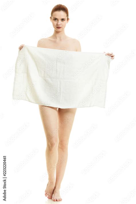Naked Woman Hiding Behind Towel After Bath Stock Foto Adobe Stock